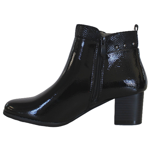 Redz Block Heeled Ankle Boots - Nine 2 Five - Black Patent - Greenes Shoes