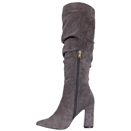 Una Healy Block Heeled Knee Boots - Famous Friends - Grey - Greenes Shoes