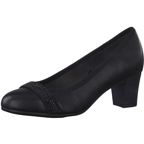 Jana Block Heeled Pumps- 22464-29 - Black - Greenes Shoes